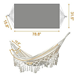 LALA IKAI Macrame Fringe Hammock Boho Balcony Hammock Handmade Tassels Hammock 2 Person Double Hammock 450lbs for Home,Outdoor,Backyard,Beach,Patio