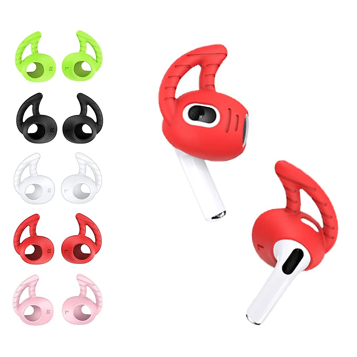 Zotech 5 Pair Anti Slip Eartips Ear Hooks Cover Compatible with AirPods 3rd Generation [NOT Fit in Case] (Black, White, Green, Pink and Red, Medium Size)
