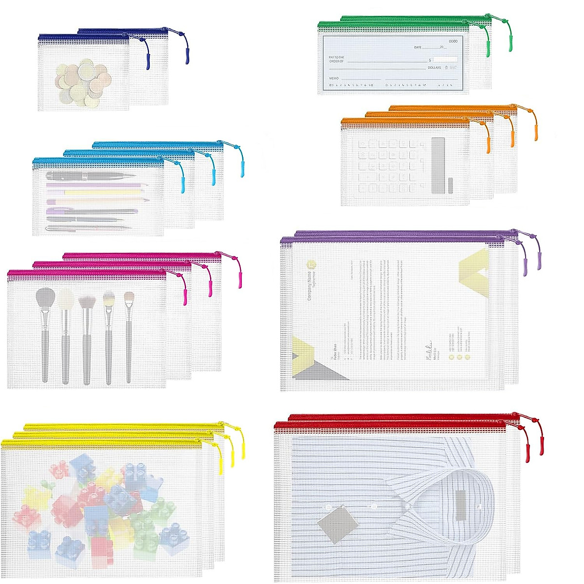 20pcs Mesh Zipper Pouch for Organization, Waterproof Zipper Pouches Colored PVC Travel Zipper Bags Clear Multipurpose Document Bags Suitable for Travel, School, Board Game and Office Supplies
