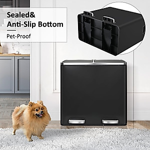 Arlopu 12 GallonStainless Steel Trash Can, 48L Dual Compartment, Metal Kitchen Step Recycle Bin, Metal Double Dustbin, in-Home Garbage Rubbish Can W/Removable Liner Buckets (Black)