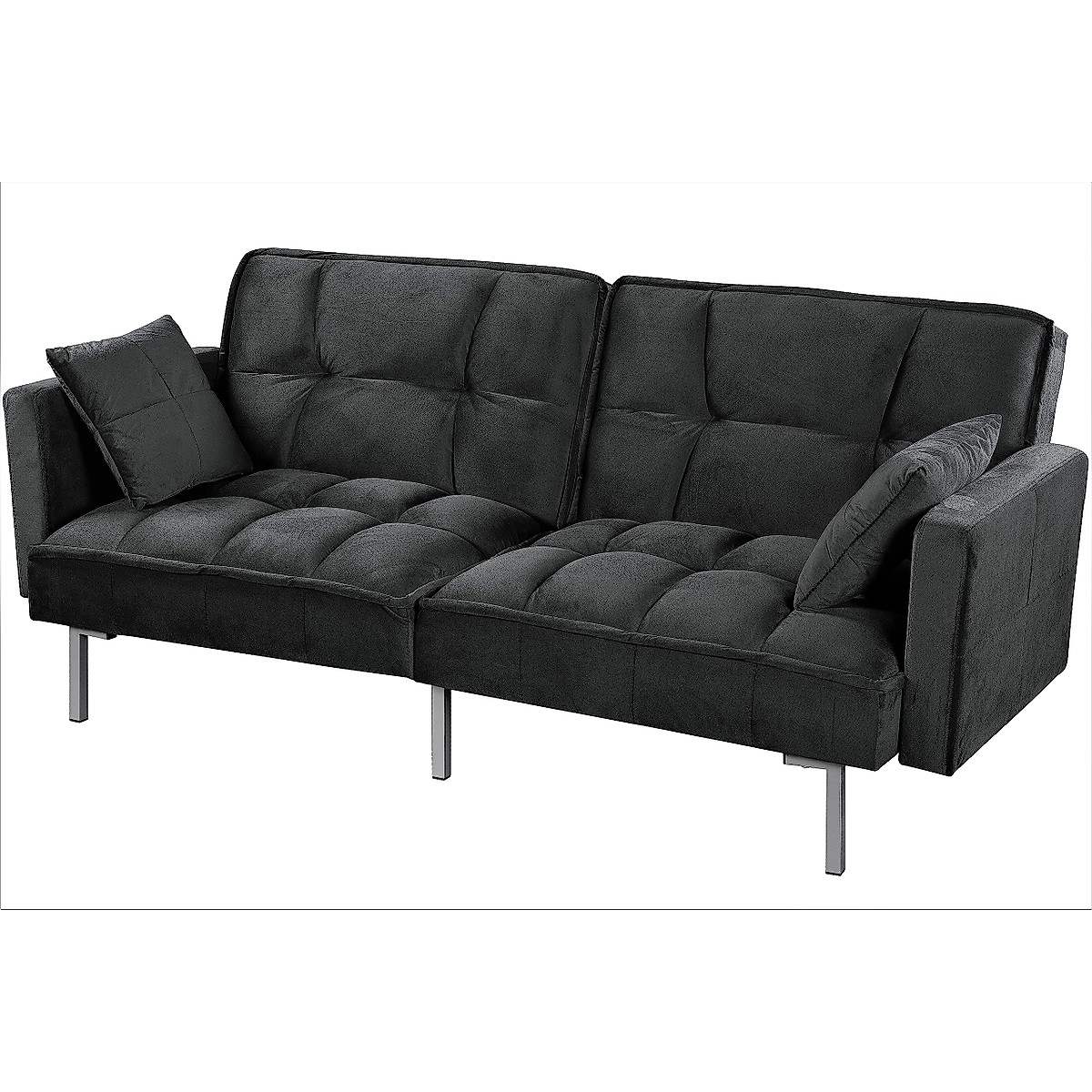 Container Furniture Direct Regal Convertible Sleeper Sofa Bed, Velvet Pull Out Couch with Mid-Century Style, Tufted Design and Metal Legs, Ideal for for Guests and Sleepovers, Black