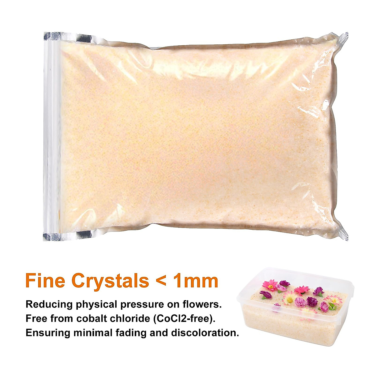 1000g(2.2LBS) Silica Gel Flower Drying Crystals, Silicate Desiccant for Drying Flowers, Reusable Flower Preservative, Color Display Fine Crystals Desiccant