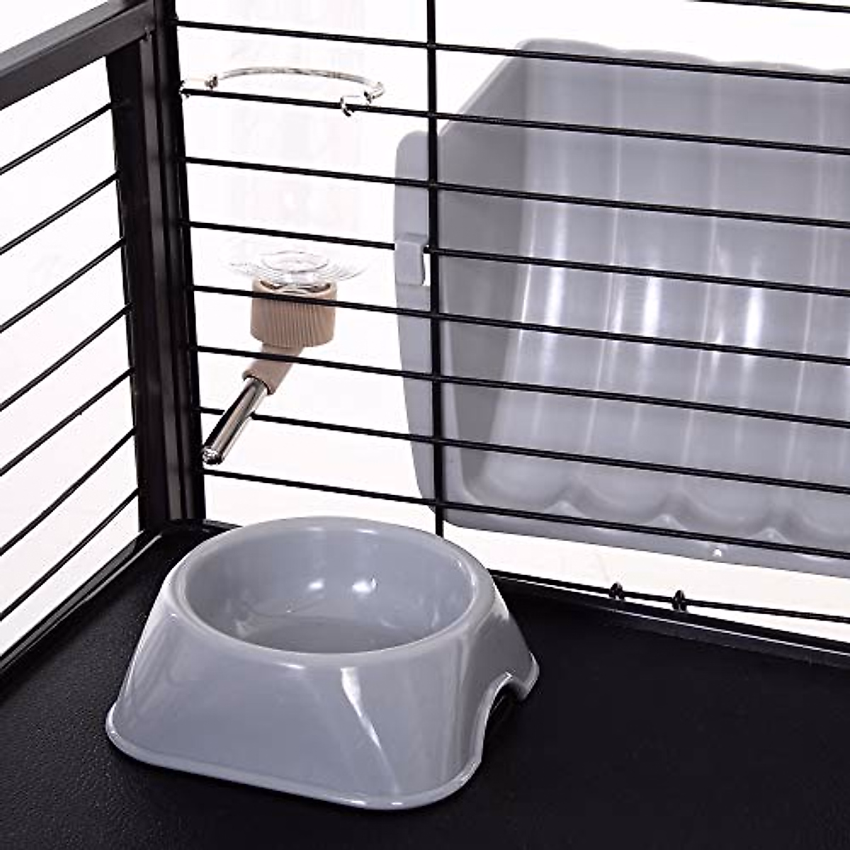 PawHut 2-Level Rolling Small Animal Playpen & Cage, Foldable Small Rabbit Fence, Guinea Pig House, Hedgehog Cage, Water Bottle, Water Bowl, Pet Exercise Pen, 35" L