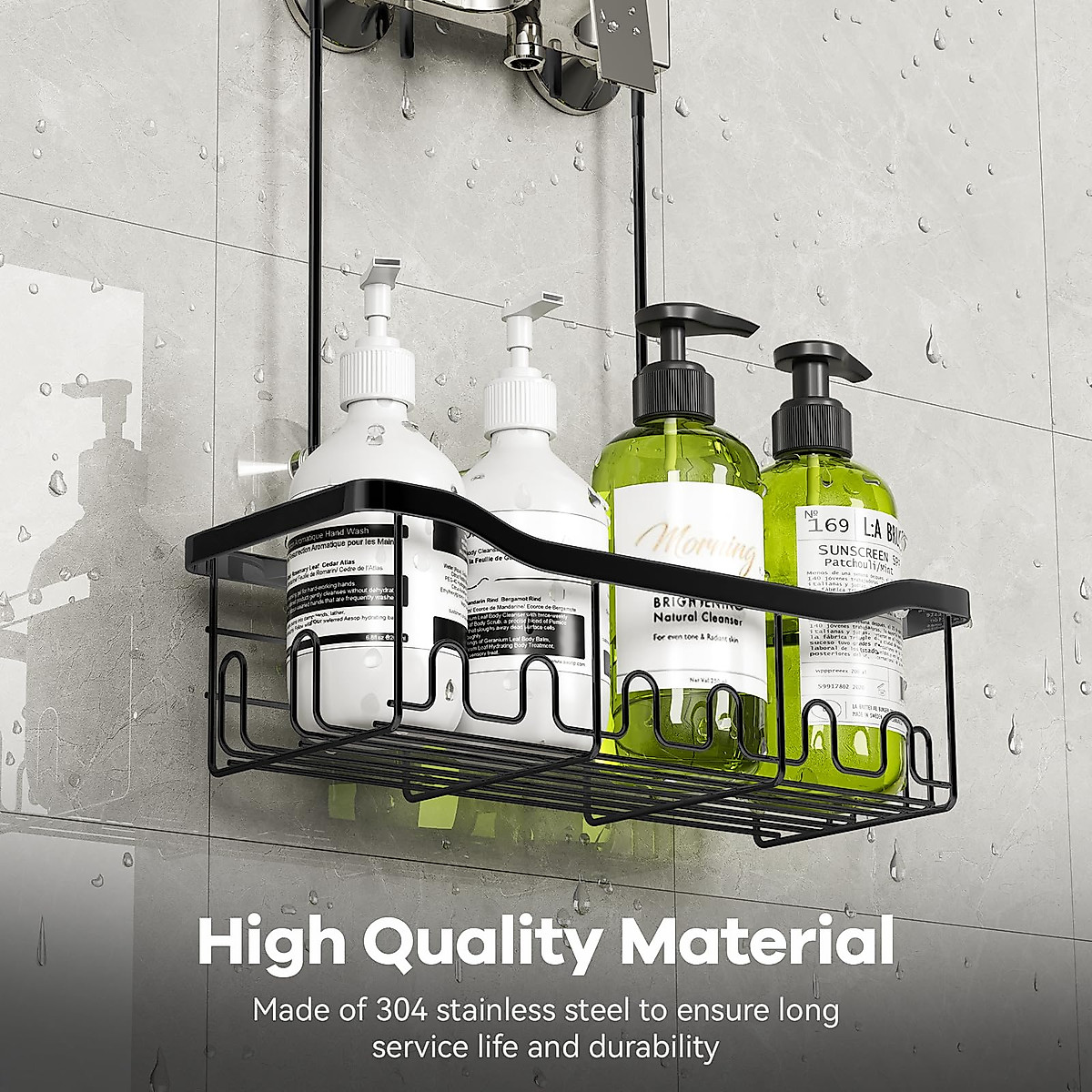 BYT Shower Caddy Hanging, Shower Organizer Hanging for Bathroom, Shower Basket with Hooks, Shower Storage, Shower Shelf No Drilling, Shower Rack for Shower Faucet or Cross Bar (Black)