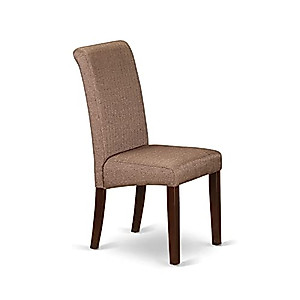 East West Furniture NDBA3-MAH-18 3 Piece Kitchen Table Set Contains a Rectangle Dining Room Table with Dropleaf and 2 Brown Linen Linen Fabric Parson Dining Chairs, 30x48 Inch, Mahogany