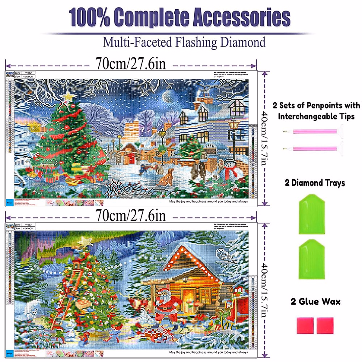 OFRKE 2 Pack 5D Diamond Art Painting,Large Christmas Diamond Painting Kits for Adults,DIY Full Drill Crystal Rhinestone Art and Craft,Gem Art Christmas Tree Painting with Diamond Home Wall(28X16inch)