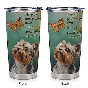 CIMOXDERRT Yorkie Dog Looking Butterfly Tumbler Insulated Stainless Steel Travel Tumbler Car Cup With Lid 20 OZ