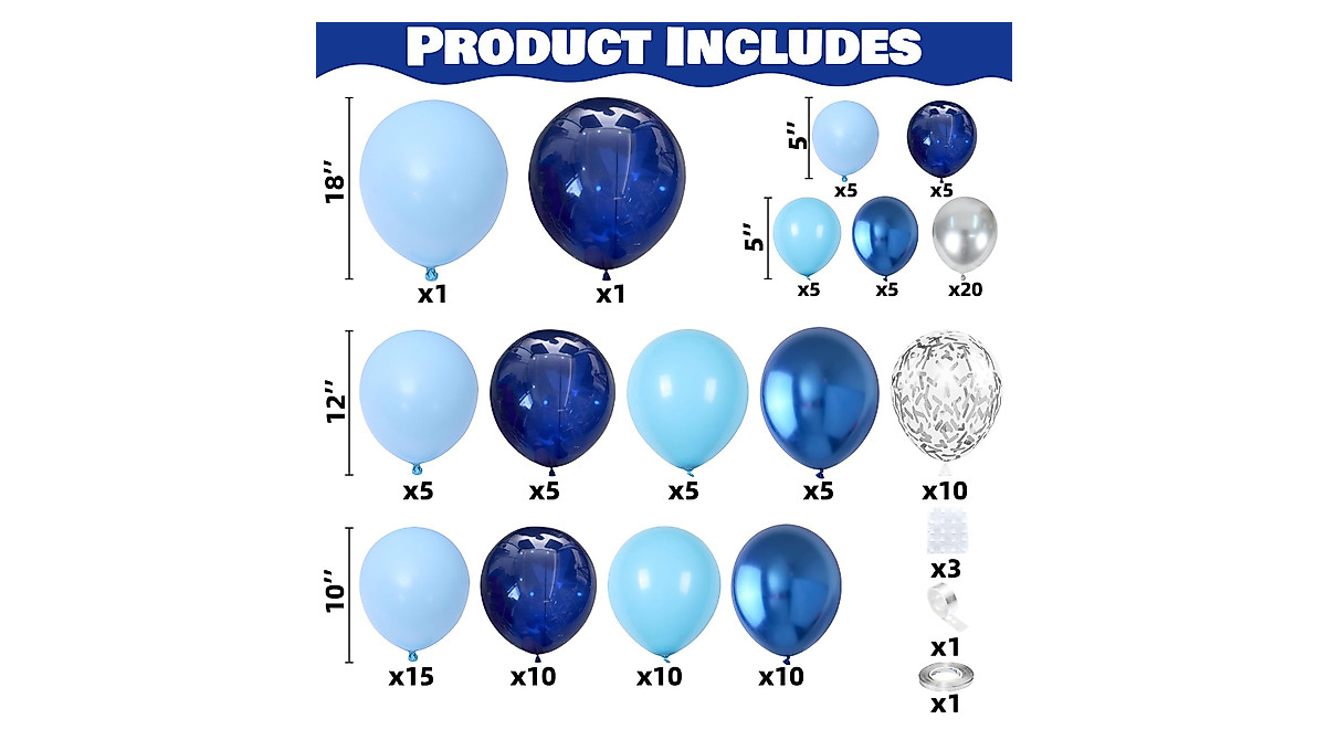 Blue Silver Balloon Garland Arch Kit for Party Decorations