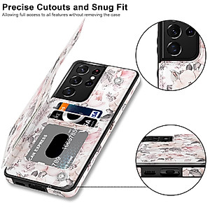 LETO Galaxy S21 Ultra Case,Luxury Flip Folio Leather Wallet Case Cover with Fashion Designs for Girls Women,Card Slots Protective Phone Case 6.8" Champagne Flowers