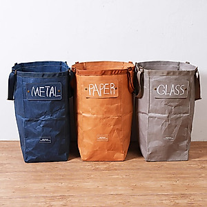 Belle Menage Kitchen Recycling Bin, Small Recycling Bin for Kitchen Indoor, Paper Recycling Bin, Can Recycling Bin, Trash Recycle Bin Combo, Trash Can and Recycle Bin Combo (White+Orange)