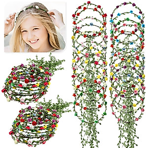 WILLBOND 48 Pcs Lady Girl Flower Crown Women Floral Garland Headbands Fairy Wreath Green Leaves Flower Girl Headpiece for Women Girls Wedding Festival Holiday Party Photography Props