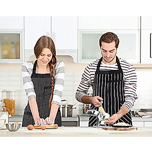 DUSKCOVE 2 Pack Kitchen Cooking Aprons with 3 Pockets for Women and Men, Soft and Breathable Cotton Polyester Fabric, Striped Apron Bibs with Adjustable Neck Strap for Baking, BBQ, Cooking, Crafting