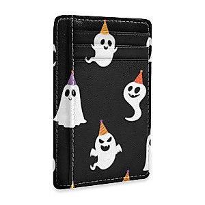 susiyo Cute And Scary Halloween Ghost Slim Minimalist Wallets Rfid Blocking Card Wallets PU Leather Front Pocket Wallets for Men and Women