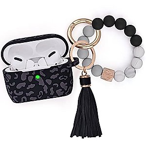 Case for Airpods Pro 1st Generation, Filoto Cute Apple Airpod Pro Cover for Women Girls, Silicone Case for Air Pod Pro Wireless Charging Case with Bracelet Keychain Accessories (Dark Leopard)