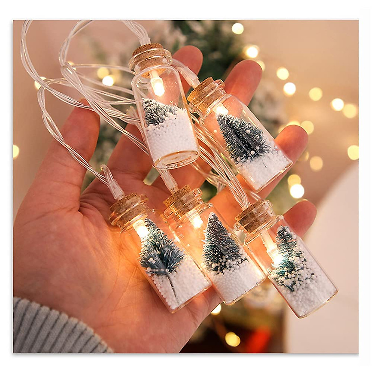 10LED Christmas Decorations Light,Mini Snow Globe Bulb Snowflake Xmas Tree Battery String Lights,Wishing Bottle Decor Indoor Outdoor Fairy Light for Home New Year Party Warm White (A, 4.9FT 10LED)