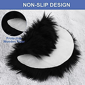 Sibba Faux Fur Fuzzy Area Rug Chair Pad Protectors 30 cm Black Small Round Cover Pillow Cushion Carpet Mat Desk Sofa Seat Couch for Living Room Kids Bedroom Home Decor Photographing Background Craft