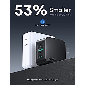 USB C PD Charger 65W, KOVOL Sprint USB Wall Charger, 2 Ports GaN III Fast Charger, USB C Travel Charger for MacBook Pro/Air, iPad Pro, iPhone 13/12/11, Dell XPS, Galaxy, Switch, and More