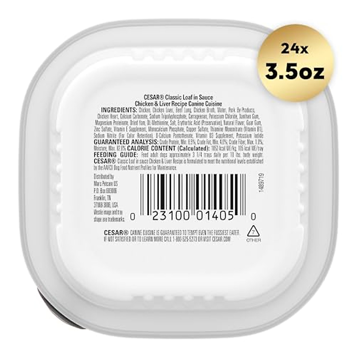 CESAR Adult Wet Dog Food Classic Loaf in Sauce Chicken & Liver Recipe, 3.5 oz. Easy Peel Trays, Pack of 24
