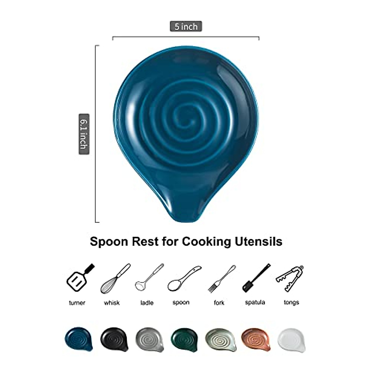Spoon Rest for Stove Top Cooking Spoon Holder for Kitchen Countertop Large Holder for Spatula, Spoons or Tongs, Framhouse Decor, Housewarming Gifts, Blue