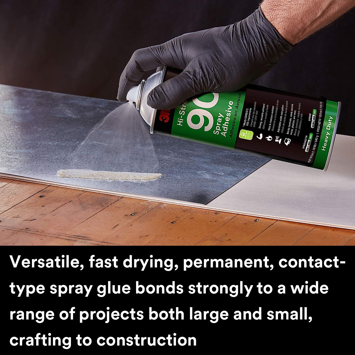 3M Hi-Strength 90 CA Spray Adhesive, Low VOC, Permanent, Bonds Laminate, Wood, Concrete, Metal, Plastic, Clear Glue, Net Wt 19 oz