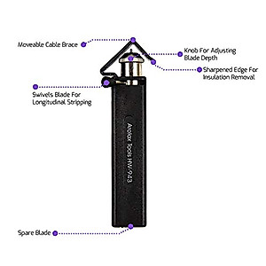 Arolax Round Cable Stripper – With Adjustable Cutting Depth – For Circumferential, Longitudinal, and Window stripping – 3/16" to 1" Diameter.