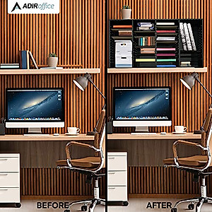AdirOffice Wooden Literature Organizer Sorter - Stackable Mail Craft Paper Storage Holder with Removable Shelves for Office, Classrooms, and Mailrooms Organization (36 Compartment, Black)