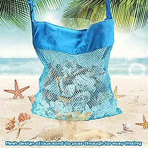 RIMOBUL Sand Away Beach Treasures Seashell Pocket Mesh Bags - Set of 2 (Large) (Baby Blue)