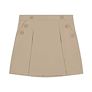 Nautica Girls' Big School Uniform Pull-on Scooter Skirt with Undershorts, Poplin Style with Button Pockets, Khaki, 8