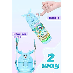 Kids Puzzle Insulated Stainless Steel Bottle with Straw for Travel and Gift,Spill-Proof,Reusable,Vacuum-Wide Mouth (Lake Blue｜Jigsaw)