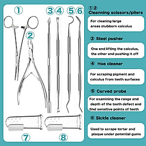 Qubccum 8 Pcs Dog Tartar Remover Pet Teeth Cleaning Tool, Cat Plaque Off Calculus Remover, Dog Tooth Scaler and Scraper, Stainless Steel Dental Forceps for Dogs and Cats Oral Care
