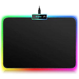 Hcman RGB Gaming Mouse Pad, Small Mousepad 340×245×3mm, PC Gaming Accessories LED Mouse Mat for Desk, Mouse Pads Boy Gifts for Computer Gamer - Black