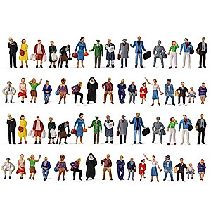 HO Scale 1:87 Standing Seated Passenger People Painted Figures for Model Train Layout (60PCS)