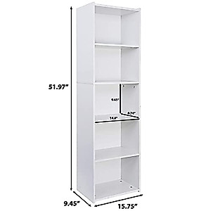 Nouva 5-Shelf Bookcase 52 Inch Wood Bookshelf Freestanding Open Shelf Bookcases Storage Rack Shelf for Living Room Study Office Bedroom White