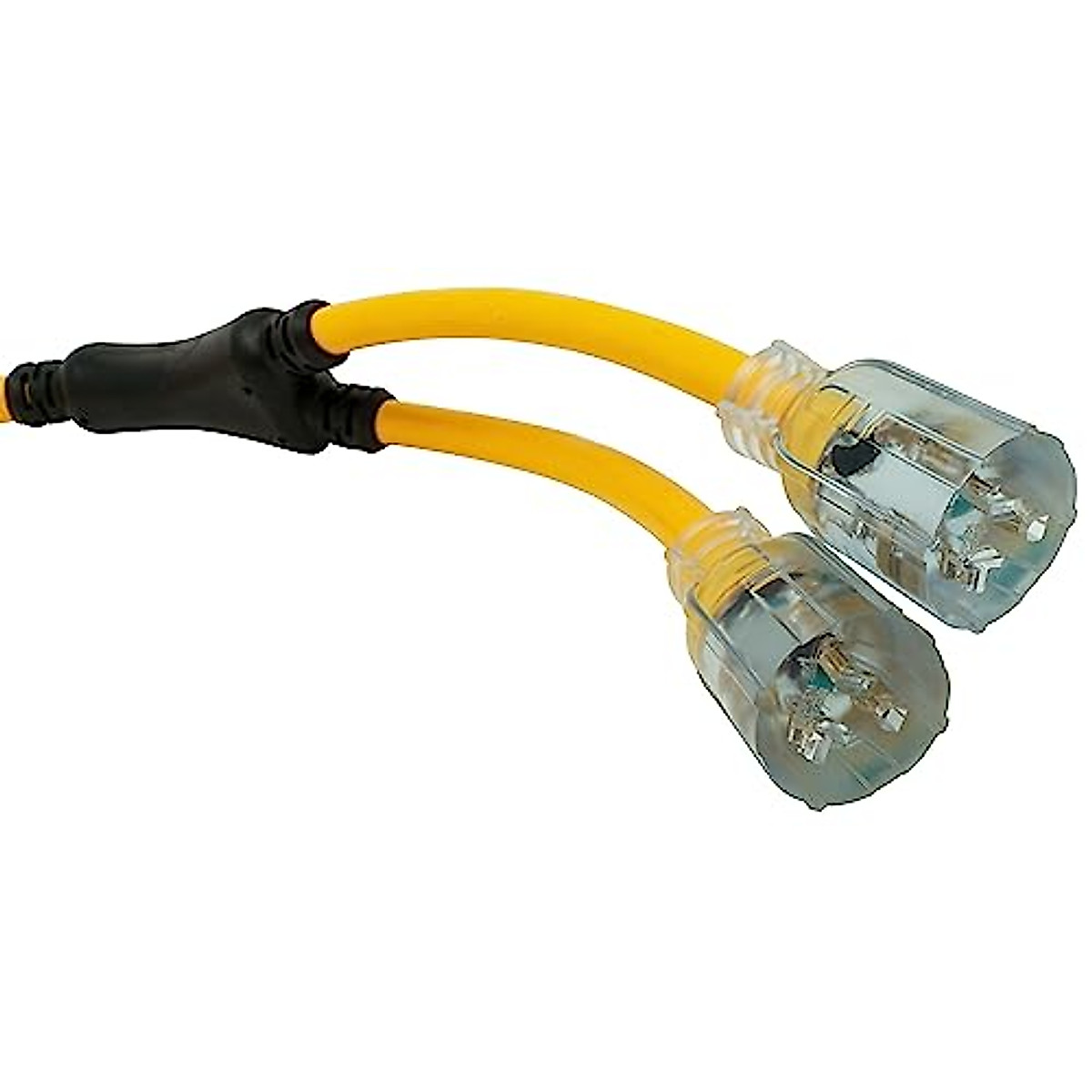 Coleman Cable 01934 3-Feet Generator Power Cord Adapter, 10/4 Splitter Y Adapter, L14-30P to (2) 10/3 Lighted 5-20R