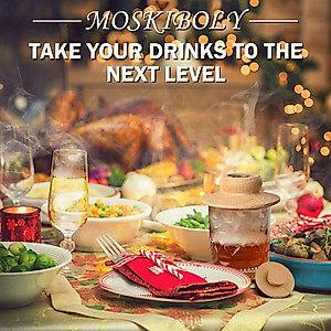 Moskiboly Cocktail Smoker Kit Old Fashioned, Whiskey Smoker Kit with Torch, Bourbon Smoker Infuser Kit with 6 Flavors of Wood Chips, Christmas Birthday for Men, Father(with lid)