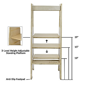Height Adjustable Kids Kitchen Step Stool with Black and White Activity Board Learning Stool for Toddler Chef Helper Standing Tower
