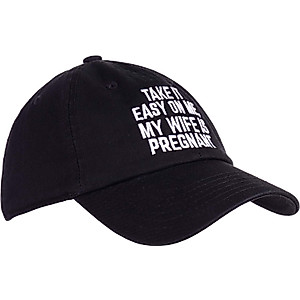 Ann Arbor T-shirt Co. Take it Easy on Me, My Wife is Pregnant | Funny New Dad Be Nice Father's Baseball Dad Hat Black