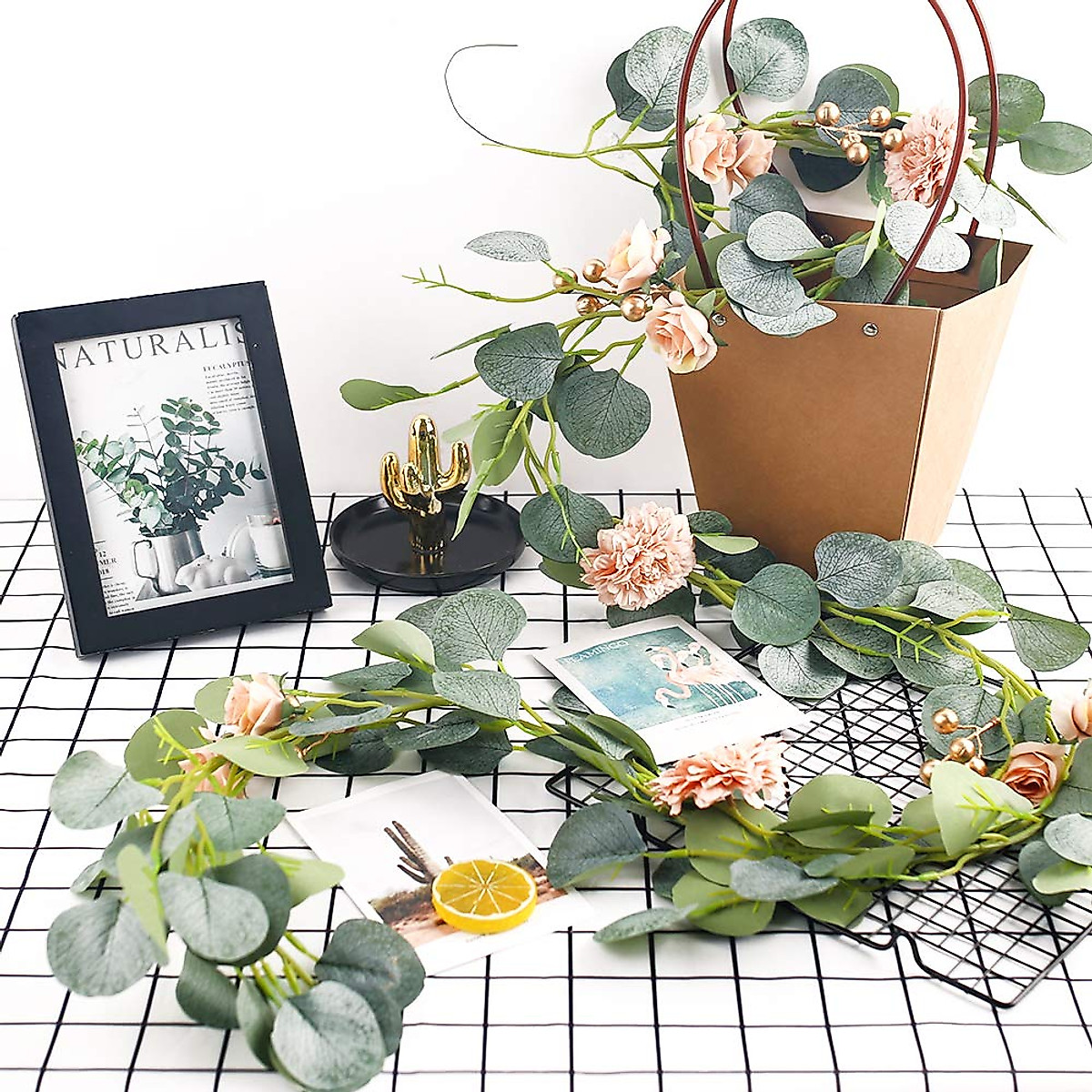 BigOtters 6Ft Artificial Flower Vine, Fake Silk Eucalyptus Garland Leaves Vine Artificial Berry Vine Hanging Vine Flowers Garland for Outdoor Wedding Backdrop Wall Decor Party Arch Garden Home Favor