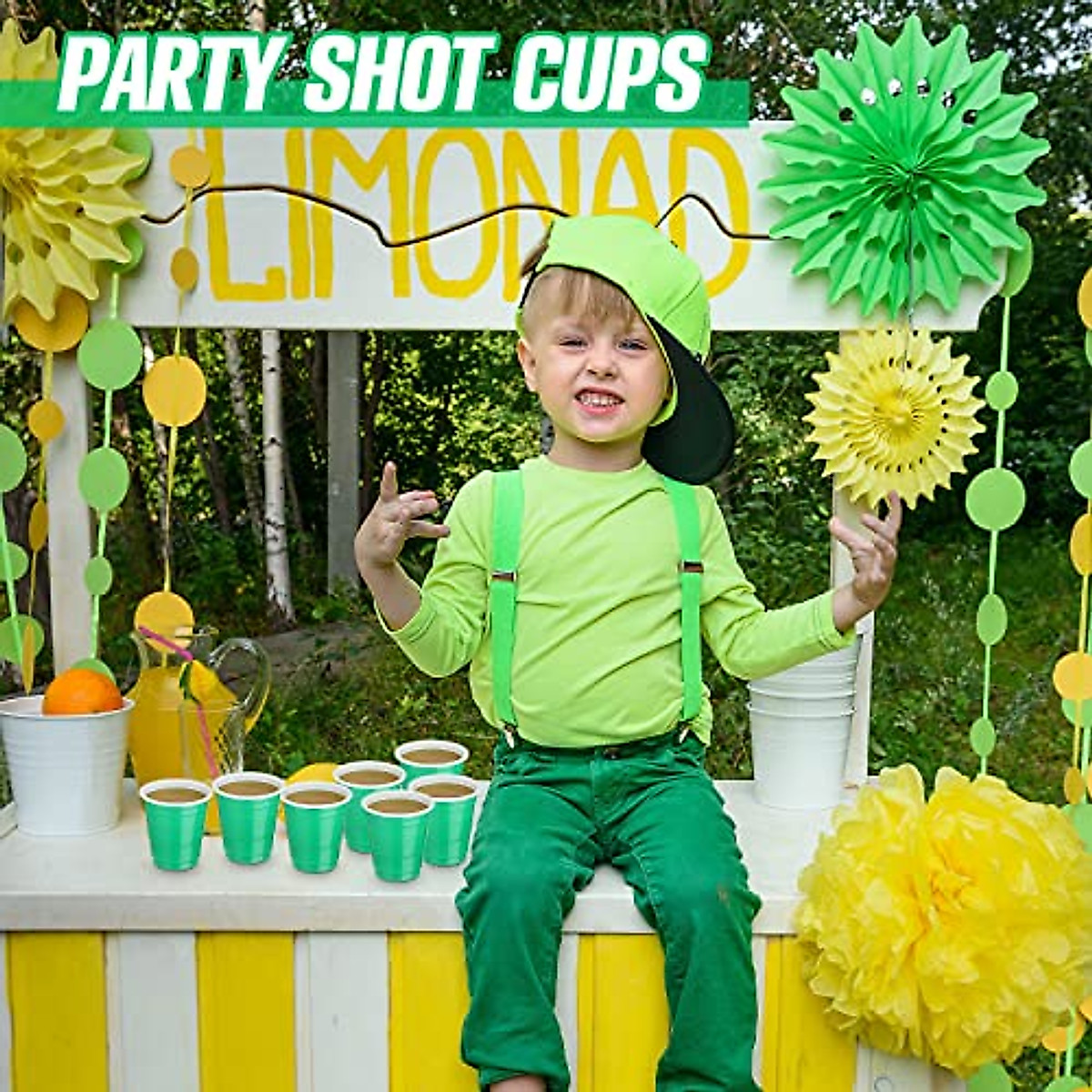 Yinkin 300 Pcs 2 oz Plastic Shot Glasses Disposable 2oz Shot Small Cups 2 oz Mini Party Cups for Valentine's Day Bachelorette Birthday Party(Green)