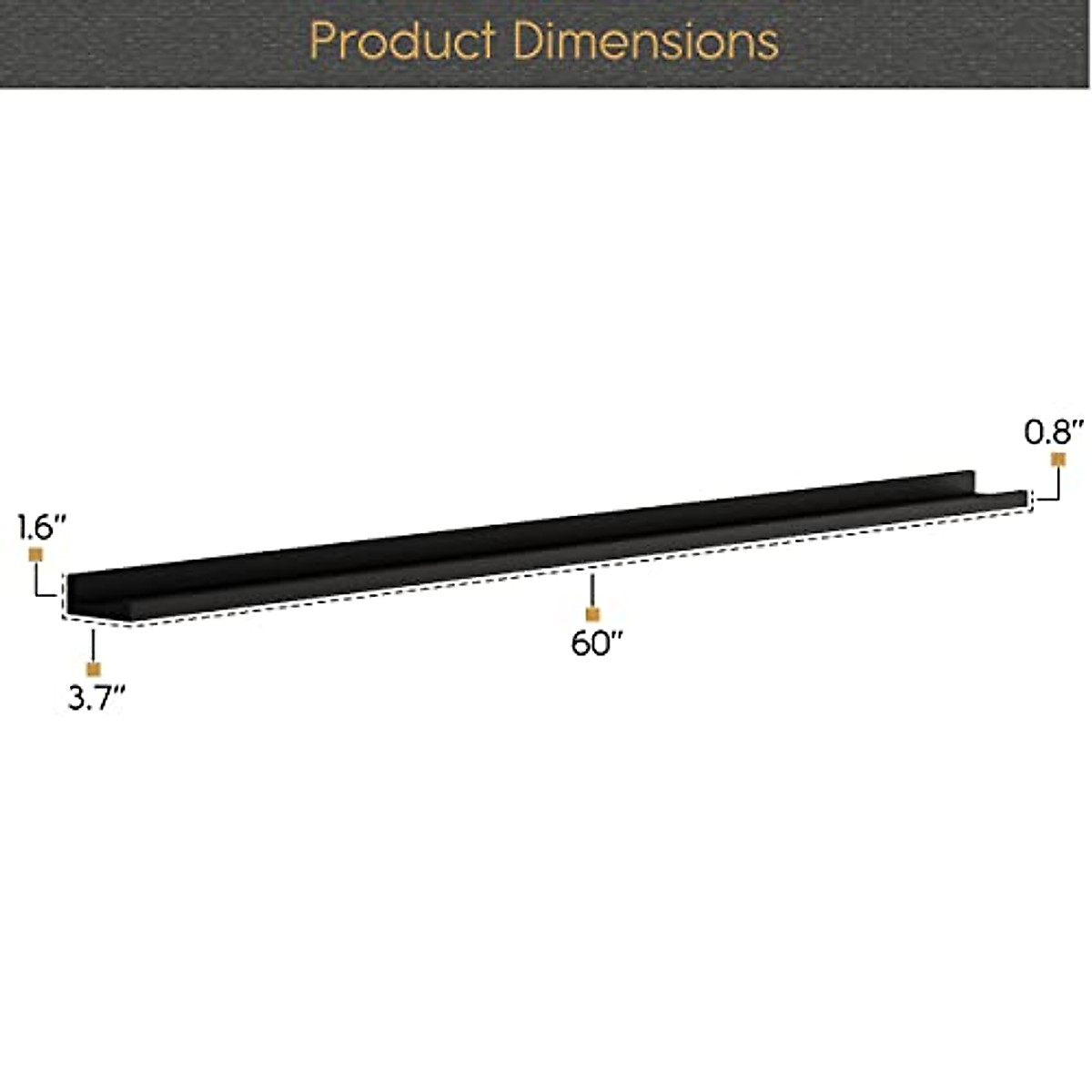 You Have Space Lagos 60" Picture Ledge Shelf for Living Room Decor, Office Decor and Farmhouse Kitchen Decor, Black Set of 2