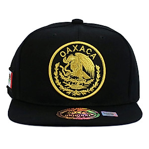 Mexican Hat Mexico State Federal Logo Embroidered Snapback Flat Bill Baseball Cap (Oaxaca- Black/Gold)