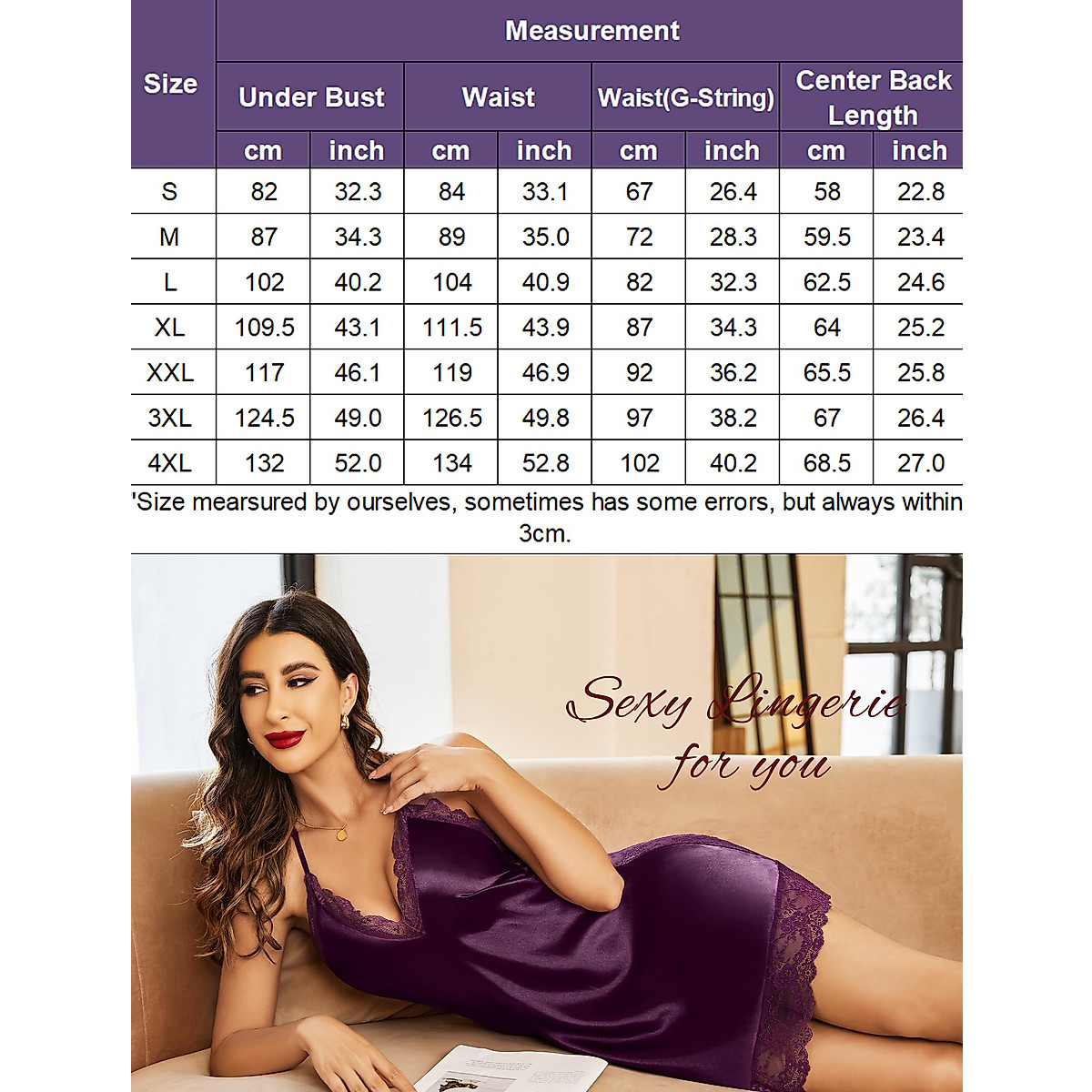 Avidlove Lingerie for Women Satin Lace Chemise Nightgown Sexy Full Slips Sleepwear (X-Large, Dark Purple)