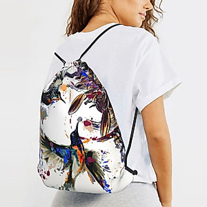 OVPSZFYO Birds Drawstring Backpack String Bag for Men Blue Folding Water Resistant for School Yoga Shopping Sports Gym