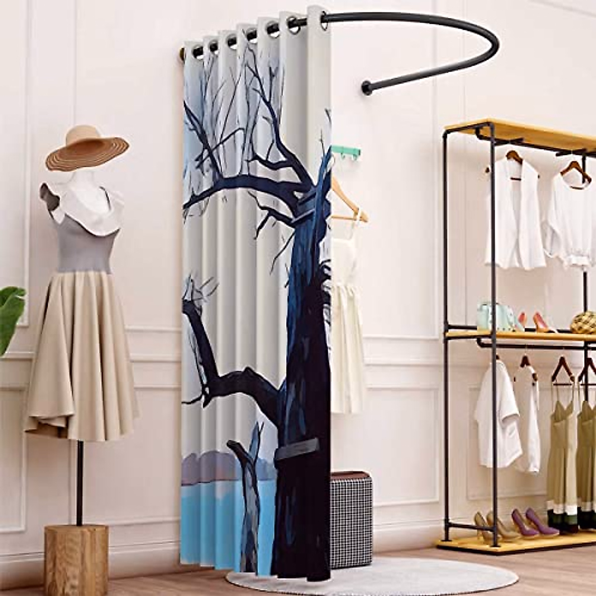 Tree Book Cover Lake Winter Cold Door Panel Curtain Black Drapes for Backdrop Window Decor,1 Panel,(W) 51 X (H) 63 Inches