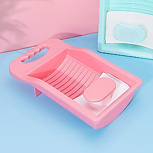 Mini Hand Washboard for Laundry Hand Washing Clothes Underwear Sock Washing Board Plastic Non-Slip Laundry Board Wash Basin for Home Travel (Pink)