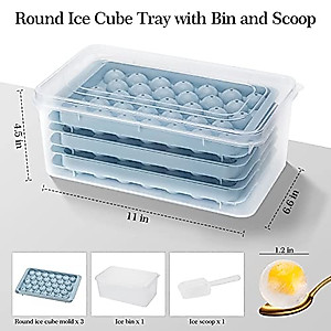 Zimmoo Ice Cube Tray, Round Ice Cube Trays for Freezer with Lid & Bin, 1.2 IN X 99 PCS Sphere Ice Ball Maker Molds Circle Ice Tray for Whiskey Cocktails Drinks (3 Trays 1 Ice Container and Scoop)