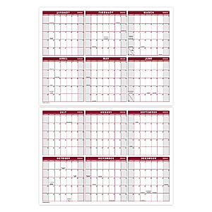 Large 24" x 36" 2024 Dry Erase Wall Calendar - Wet & Dry Erasable 12 Month Annual Yearly Wall Planner - Horizontal/Vertical, Reversible (Red, Laminated, 2024) - Two Piece Design