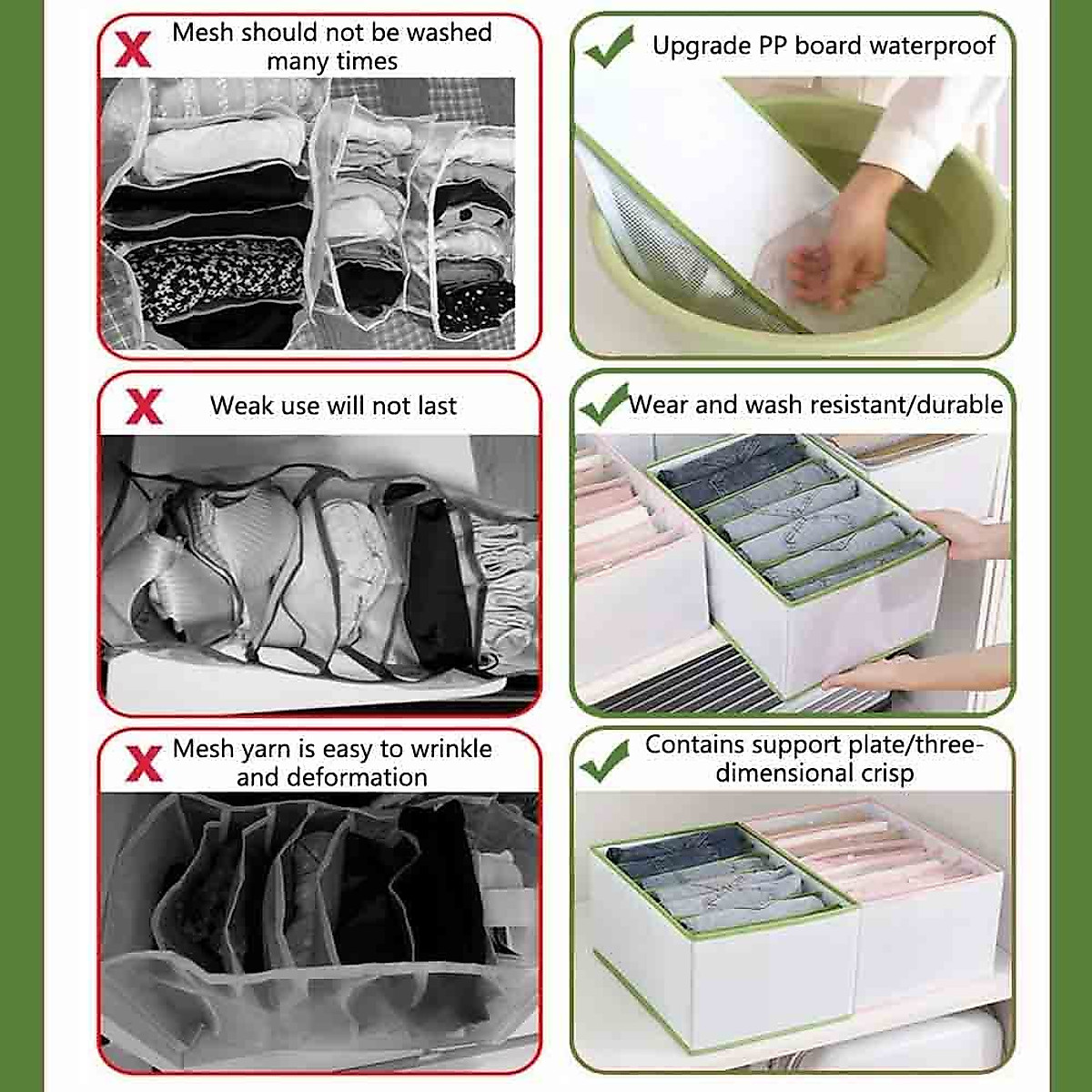 MENGHUONIAN Upgraded Clothes Drawer Organizers, 2/3 Pcs Jeans Compartment Storage Box, 7/9 Grids Clothes Drawer Mesh Separation Box, Anti-Deformation, Washable, Foldable(Gray,2 Pcs Jeans Grid)