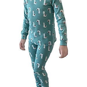 LittLong 12M-5Y Kids Toddlers Girls Boys Baby 100% Cotton LLAMA Snug Fit Sleepwear Pajamas 2 Pcs Pjs Set (5T, Blue)
