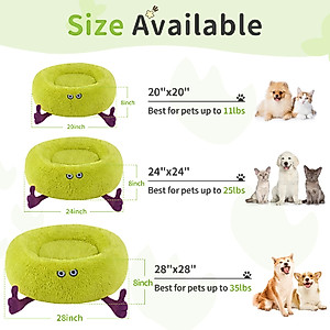 Mooncube Calming Dog Bed for Medium Dogs, 24-Inch Donut Orthopedic Round Pet Bed with Removable Squeaky Toys, Fits up to 25 lbs, Green